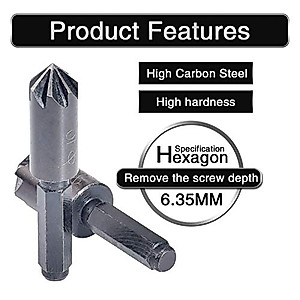 HOHXEN 1/4'' Hex Shank HSS 7 Flute Woodworking Countersink Drill Bit Set 82 Degree Chamfer Countersink Bit Carpentry Reamer 10mm/13mm