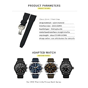 MAALYA 20mm 21mm 22mm Nylon Calfskin Watchband Fit for IWC Big Pilot IW377714 Mark18 SPITFIRE Nylon Real Leather Strap (Color : Black Black line 1, Size : 21mm)