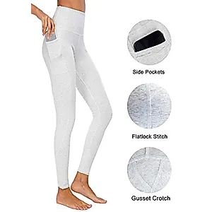 Neonysweets Cotton Yoga Pants Tummy Control Workout Leggings Phone Pocket Fitness Gym Running Tights White Smoke XL