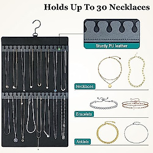 KMEOSCH Jewelry Holder Organizer, Hanging Jewelry Organizer Dual-Sided Earring Organizer Display for 300 Pairs of Earrings and Necklace Holder for 30 Necklaces-Black Jewelry Storage Organizer