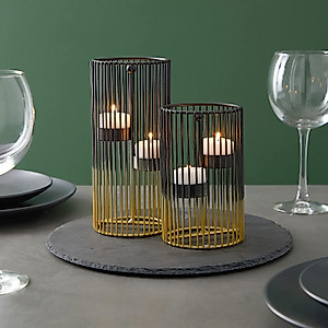 Juvale Set of 2 Black and Gold Geometric Candle Holders for Modern Table Decor (2 Sizes)