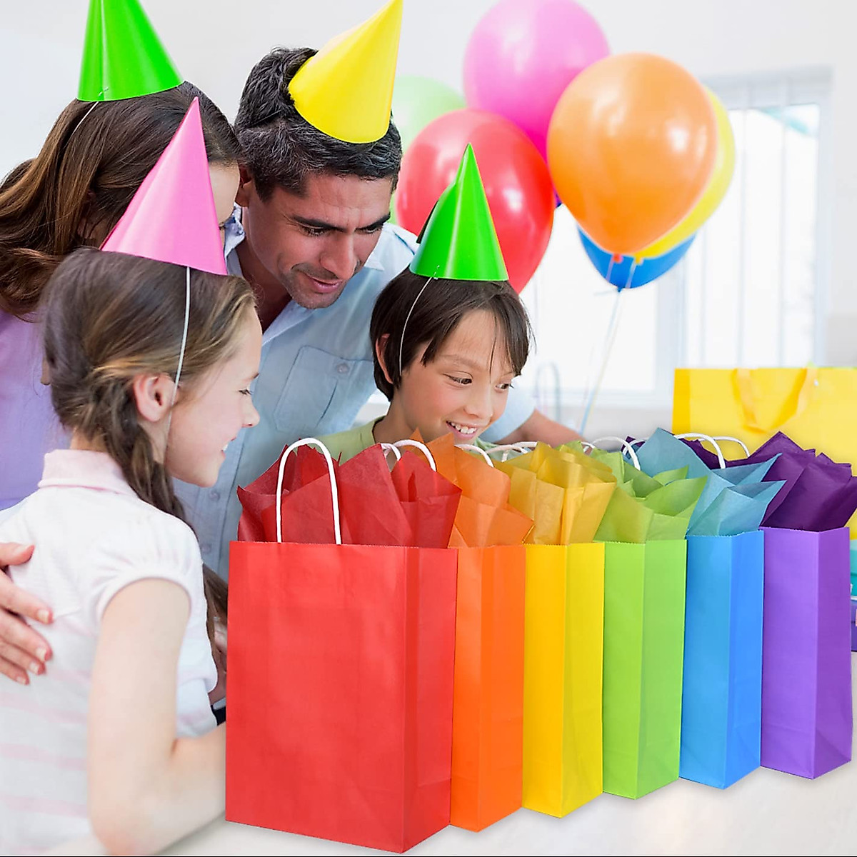 24 Pieces Gift Bags with Tisseu Paper, Party Favor Bags with Handles, 6 Colors Gift Bags for Wedding, Birthday