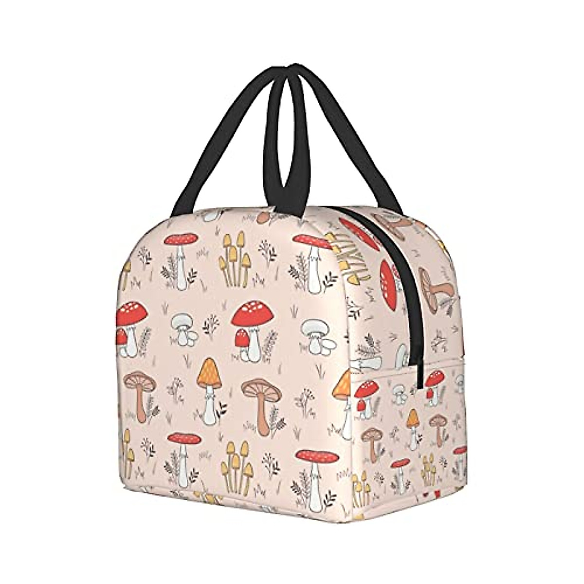 Insulated Lunch Bag Women Girls, Cute Reusable Tote Lunch Box for Kids & Men, Leakproof Cooler Lunch Bags for School Work Office Travel Picnic (Pink Mushroom)