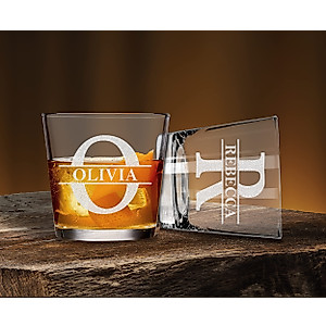TEEAMORE Personalized Rocks Old Fashioned Cocktail Glass Add Your Name Initial Etched Whiskey Glasses Housewarming Gift 9oz