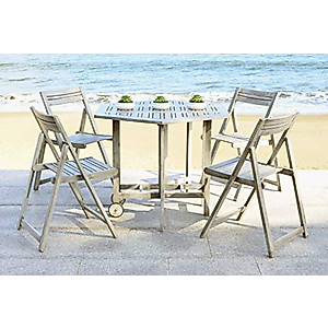 SAFAVIEH Outdoor Collection Kerman Grey Wash 5-Piece Foldable Patio Dining Set (Fully Assembled)