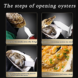 CZHONGQUE Oyster Shucking Knife Set of 2 Professional Oyster Shucker with Wood-handle and 1 Pairs Level 5 Protection Gloves,Seafood Opener Kit Tools Gift(2Knifes+1Glove L)