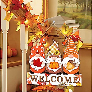 Fall Welcome Door Sign Decor, Gnomes Fall Hanging Sign Thanksgiving Wooden Signs Decorative Wall Plaque, Rustic Front Door Yard Farmhouse Home Autumn Harvest Decorations