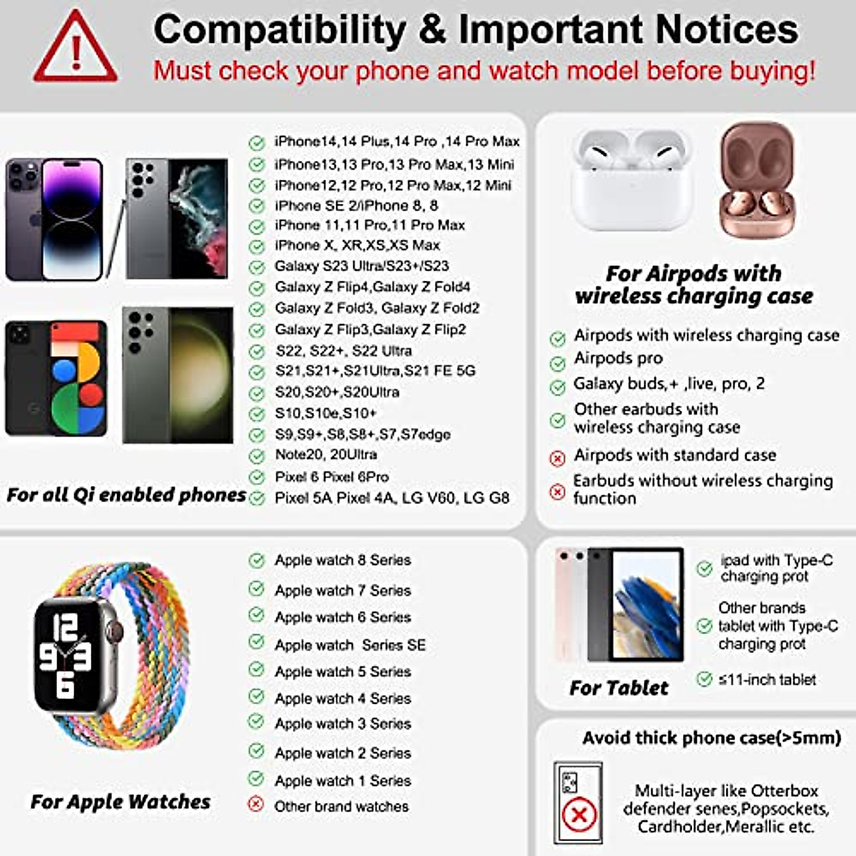 Lopnord Wireless Charging Station for Apple Multiple Devices, Foldable iPad Charging Station Dock, Wireless Charger Stand for iPhone 14 Pro Max/13/12/AirPod Pro, Watch Charger for iWatch Series 8/7