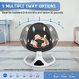 Baby Swing for Infants | Electric Bouncer for Babies,Portable Swing for Baby Boy Girl,Baby Rocking Seat with Remote Control Indoor Baby Rocker with 5 Sway Speeds,12 Music and Bluetooth,Black