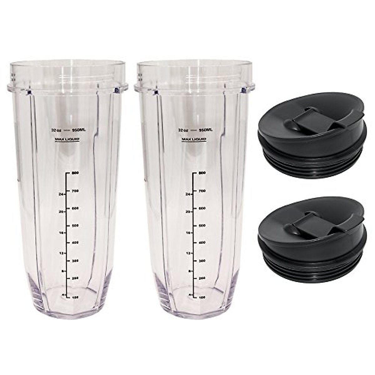 Blendin 32 Ounce Cup with Sip N Seal Lids - Replacement Jar Compaible with Nutri Ninja Auto-iQ 1000W and Duo Blenders - Premium Blender Cups Replacement (2 Pack)