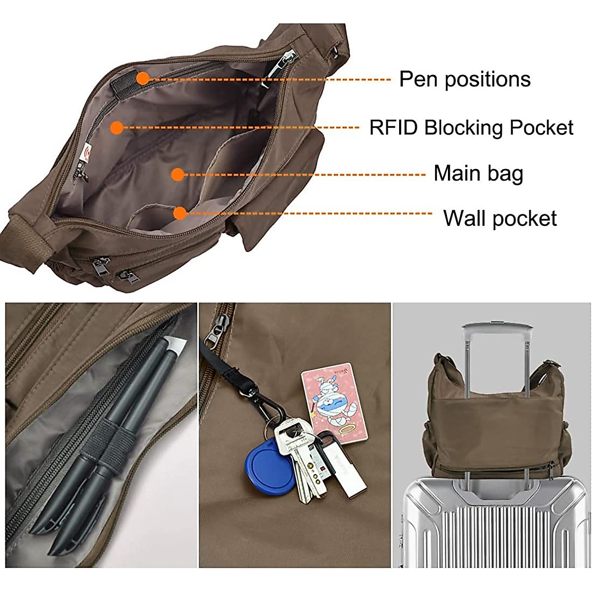 VOLGANIK ROCK Crossbody Bags for Women RFID Lightweight Travel Shoulder Bag Waterproof Nylon purses and handbags Pocketbook