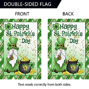 Surfapans Happy St Patricks Day Gnome House Flag 28x40 Inch Double Sided Outside Burlap Green Shamrock Clover Gold Coin Large Outdoor Yard Flags Porch Home Farmhouse Decoration