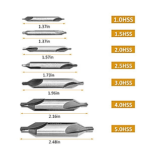 Saihisday 7PCS Center Drill Bits Set M2 HSS Centering Starter Drill Bit 60-Degree Countersink Tools for Lathe Metalworking