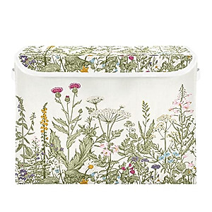 Kigai Collapsible Herbal Wildflowers Storage Basket with Lids and Handles,Storage Bins for Shelves Closet Bedroom,Office Storage
