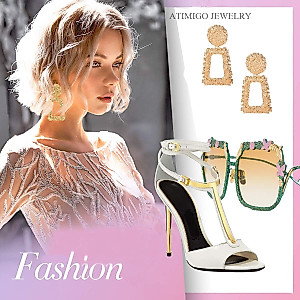 ATIMIGO Gold Statement Drop Earrings Metal Rectangle Geometric Dangle Earrings for Women