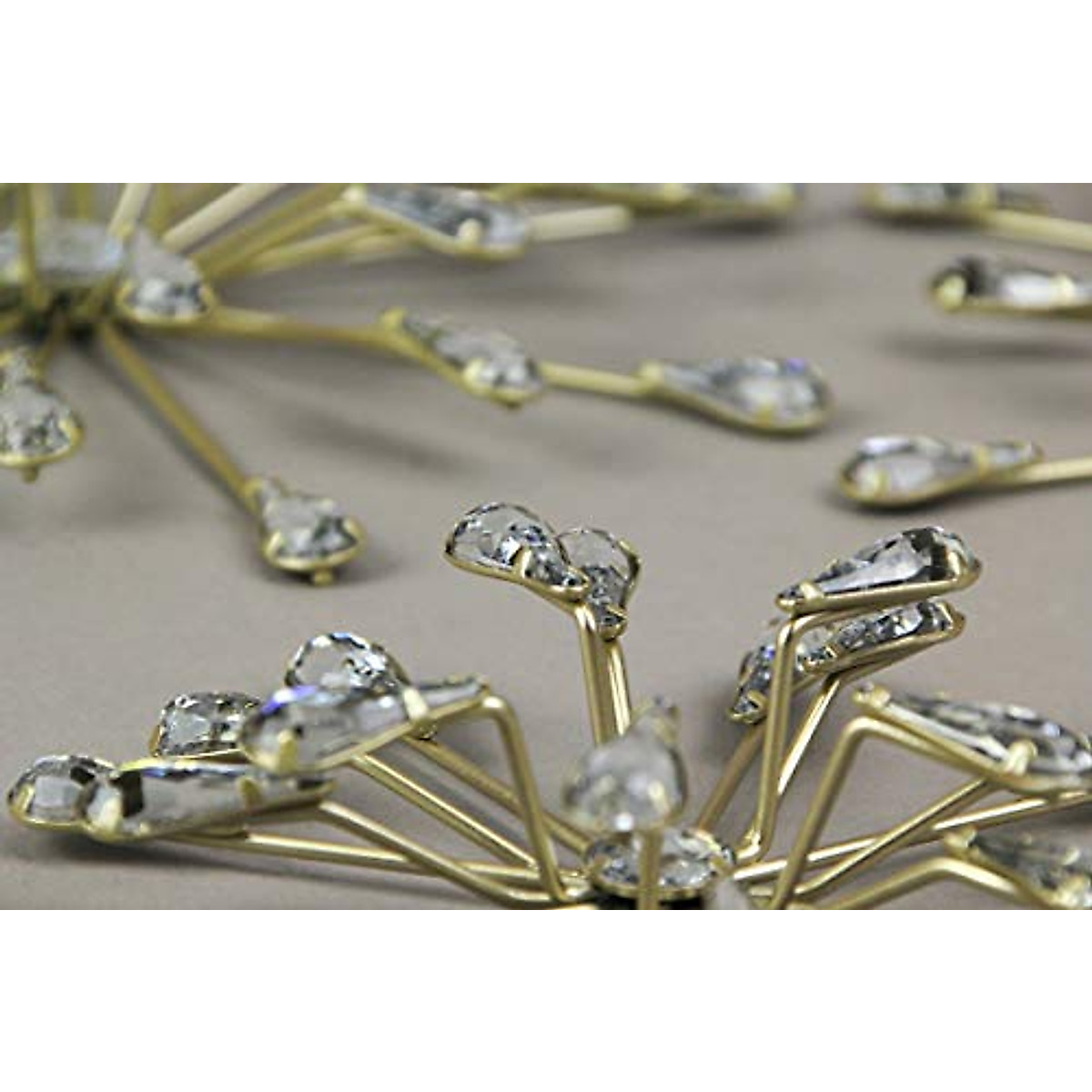 Set of 3 Gold Finish Teardrop Crystal Jeweled Rhinestone Starburst Metal Wall Hangings Art Decorative Home Decor 6, 9, 12 Inches in Diameter