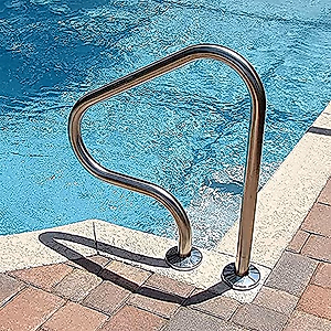 SEVEEZ Outdoor Pool Handrail, Stainless Steel Rustproof Swimming Pool Railing Ergonomics Curved Design, Floor Mounting for Garden Backyard Water Parks