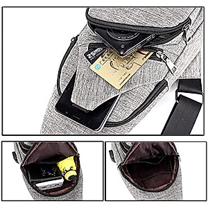ULemeili Sling Backpack with USB Charging Port, Men Women Chest Crossbody Shoulder Bag Biking Hiking Cycling (Grey, One Size)