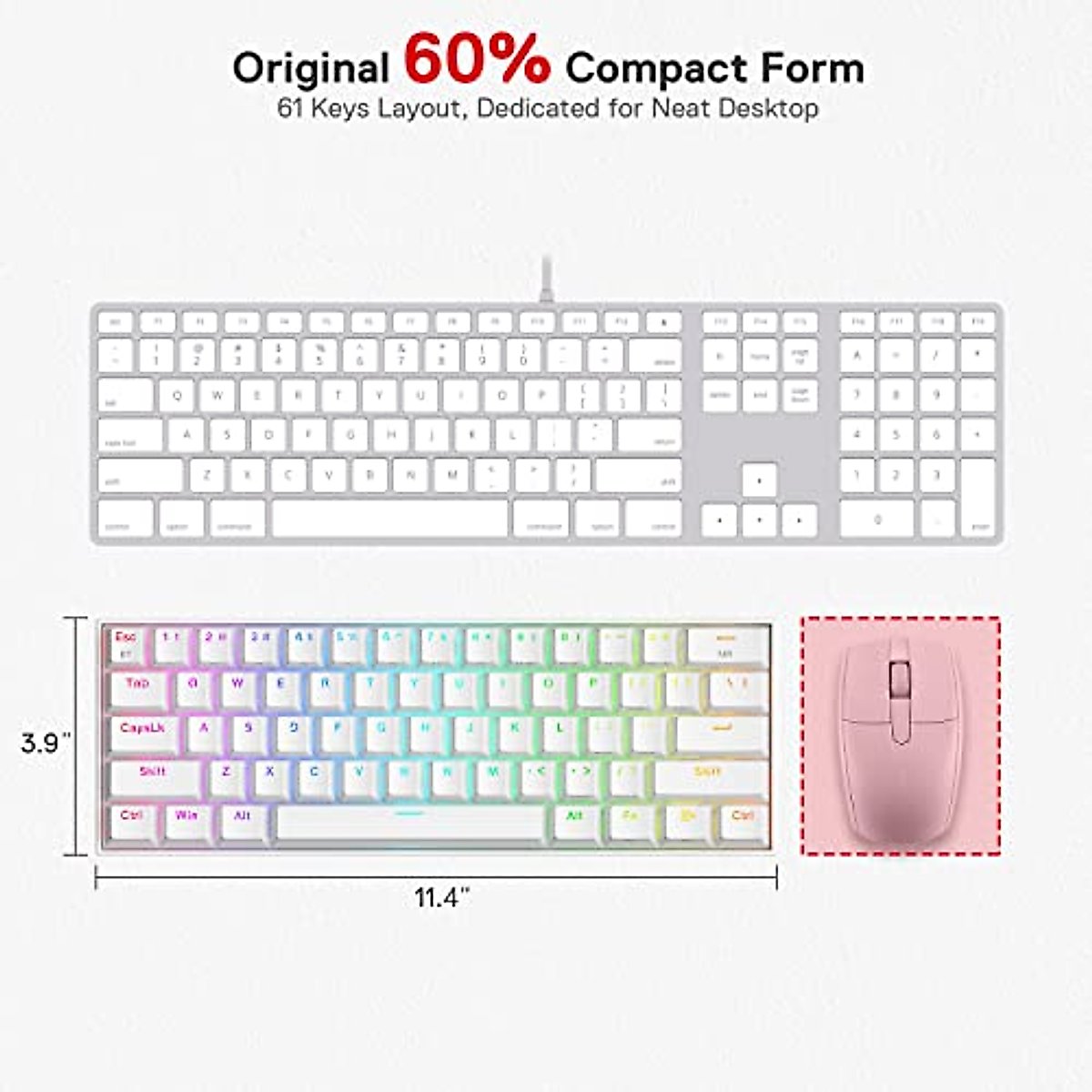 Redragon K530 Pro Draconic 60% Wireless RGB Mechanical Keyboard, BT/2.4Ghz/Wired 3-Mode 61 Keys Compact Gaming Keyboard w/Hot-Swap Socket, Free-Mod Plate Mounted PCB & Clicky Blue Switch