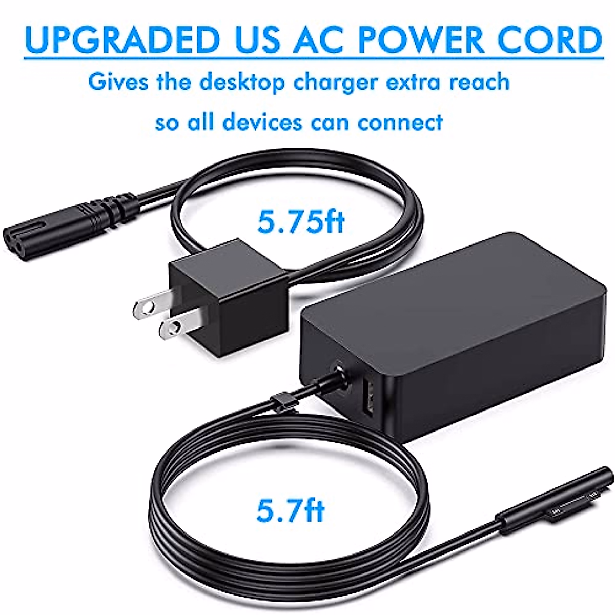 Surface Pro Charger, 65W Power Adapter for Microsoft Surface Pro X 3 4 5 6 7 7+ 8 9, Surface Laptop 5 4/3/2/1, Surface Laptop Go/Go 2/ Go 3 Power Supply Cord