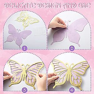 Estune 15 Pcs 3D Large Butterfly Wall Decor Gold Butterfly Decorations Paper Butterfly Wall Stickers for Girls Kids Birthday Wedding Baby Shower Party Nursery Room Classroom Bedroom Decor 2 Size