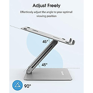 AboveTEK Laptop Stand, Adjustable Portable Computer Riser, Ergonomic Aluminum Notebook Desktop Holder for Desk, Compatible with MacBook Pro, Air, HP, Fits Up to 17 Inch Laptops, Silver
