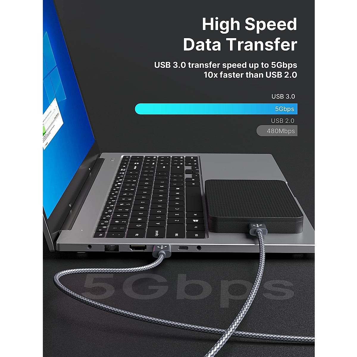 JSAUX USB 3.0 A to A Male Cable, USB to USB Cable 2 Pack(3.3ft+6.6ft) USB Male to Male Cable Double End USB Cord with Gold-Plated Connector for Hard Drive Enclosures, DVD Player, Laptop Cooler (Grey)