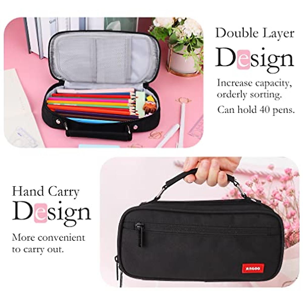 iSuperb Portable Big Pencil Case Large Capacity Pencil Pouch Compartments Pen Bag Zipper Stationery Organizers Bags Makeup Cosmetic Bag for Women