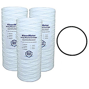 KleenWater String Wound Water Filter Cartridges, Made in the USA, 4.5 x 10 Inch, 50 Micron, Compatible with AP814 and AP801 Aqua-Pure, Pack of 3 Filters with O-Ring