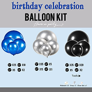 yeewaka royal blue and black silver balloon garland arch kit 160+pcs for Wedding Birthday anniversary baby shower 2024 graduation Prom decorations