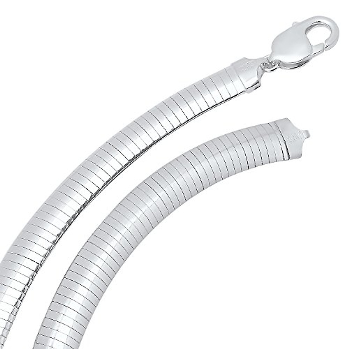 9mm Solid .925 Sterling Silver Flat Omega Choker Chain Necklace, 18 inches