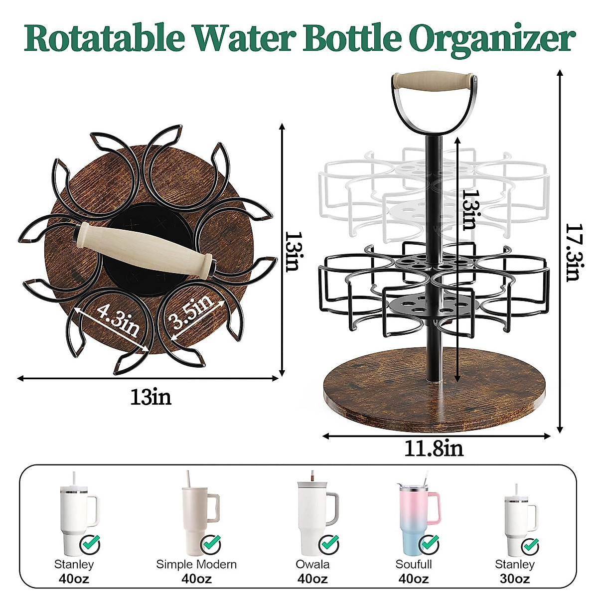 Water Bottle Organizer for Stanley 40 oz Tumbler with Handle, Straw Holder, Adjustable Height, 360° Rotatable Organizer for Stanley Cup Accessories, Kitchen Organizers and Storage for Stanley 30 oz