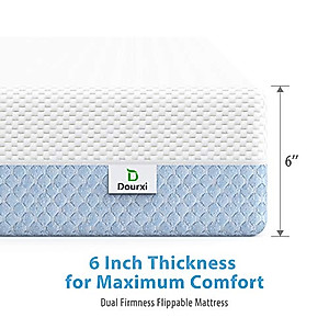 Dourxi Crib Mattress, Dual Sided Comfort Memory Foam Toddler Bed Mattress, Triple-Layer Breathable Premium Baby Mattress for Infant and Toddler w/Removable Outer Cover - White&Blue