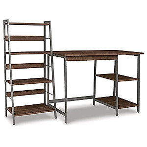 Signature Design by Ashley Soho Urban Industrial 43" Home Office Desk with 4 Shelf Bookcase, Dark Brown