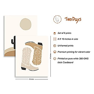 TwoDays Western Room Decor for Teen Girls, Boho Western Wall Decor for Bedroom, Cowgirl Art Prints, Western Home Decorations, Country Theme Posters. (8" X 10", Set of 6, Unframed)