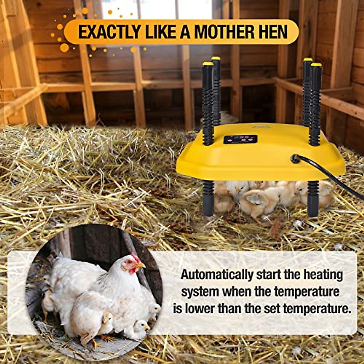 Shaledig Chick Brooder Heating Plate, 10"x10" Chicken Brooder Heater with Temperature Display, Adjustable Height for Baby Chick Duckling, 13W Brooder Plate for Up to 15 Chicks, Safe & Like Mother Hen