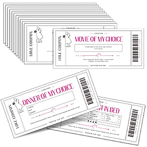 Zonon 20 Pieces Valentine‘s Day Love Coupon Cards for Sweet Couple, Husband, Wife, Boyfriend or Girlfriend Romantic Gift for Wedding, Anniversary or Birthday, 20 Designs