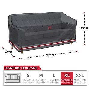 Turtle Life Patio Sofa Cover, Outdoor Heavy Duty Durable UV Water Resistant Anti-Fading Loveseat Cover with 2 Upgrade Air Vent and 2 Buckle, Black, 93" W x 40" D x 35" H