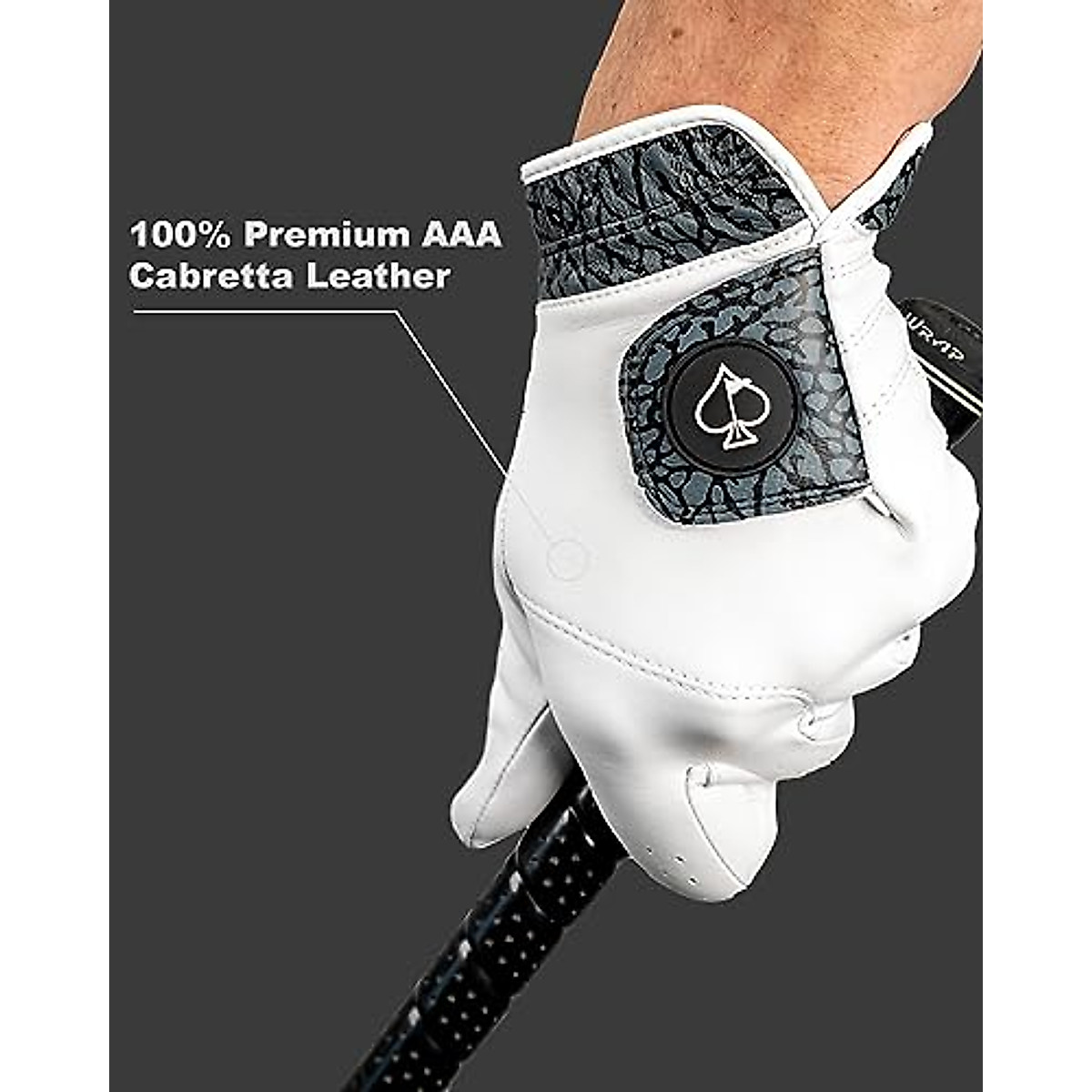Pins & Aces - Ghost White Golf Glove Design - Premium AAA Cabretta Leather, Long-Lasting Durable Tour Glove for Men or Women - Premium Leather Golf Glove Left & Right Hand (Medium/Large, Left)