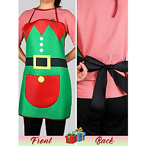 SATINIOR 4 Pieces Christmas Elf Apron and Santa Elf Hat Headbands Cute Kitchen Cooking Aprons Christmas Costume Accessories for Fancy Dress Party Thanksgiving Day Multicolor