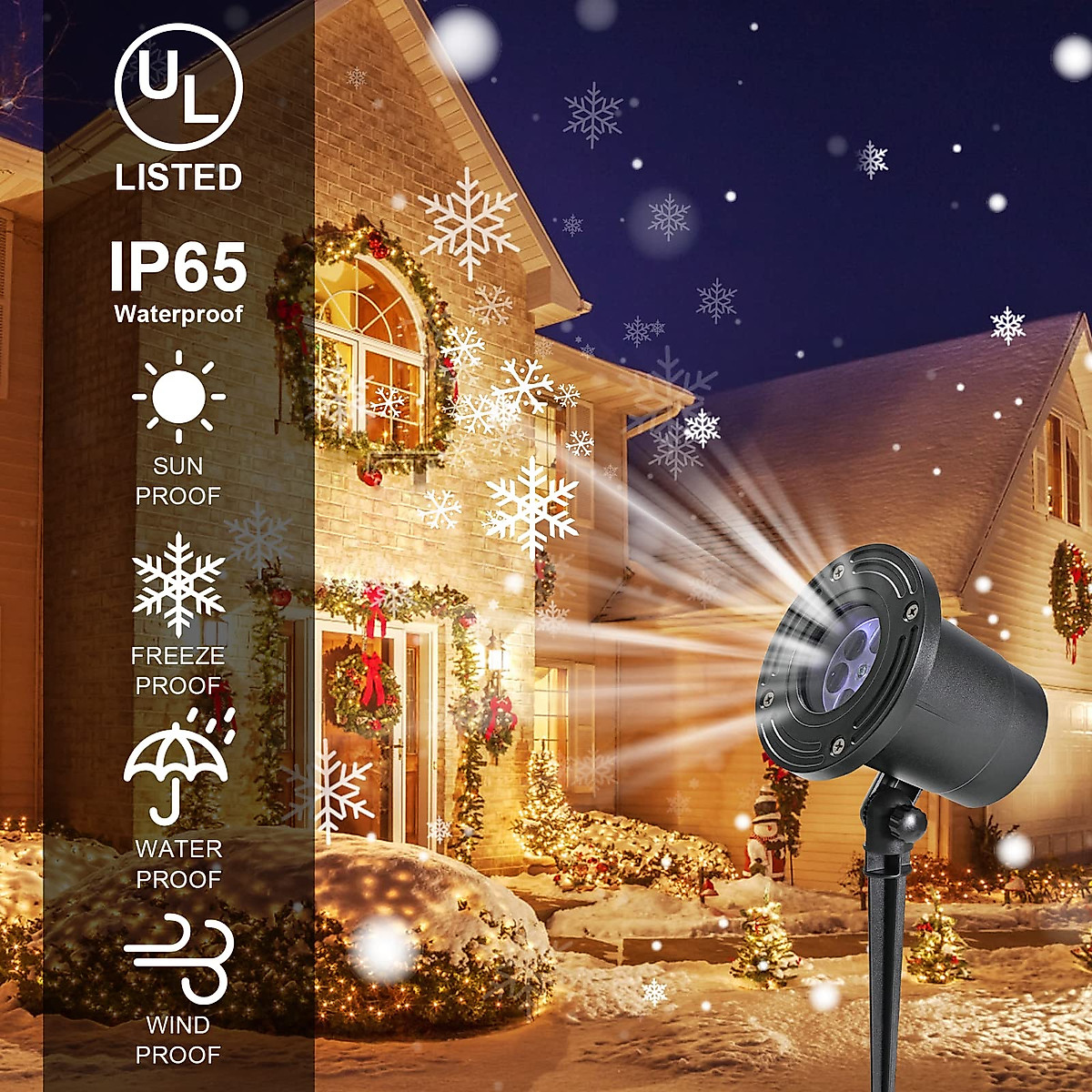 Christmas Snowflake Projector Lights, Waterproof Indoor Outdoor Snowfall Projection Lights for Christmas Theme Party, Holiday, Home Birthday Party, Home Garden Decoration