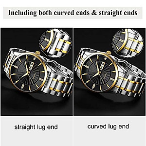 22mm Universal Two Tone Smart Watch Band Strap Solid 304 Stainless Steel in Silver and Gold Curved End