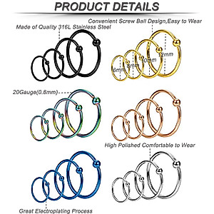 YOVORO 24PCS 20G Stainless Steel Nose Rings Hoop Cartilage Helix Ear Piercing Tragus Body Jewelry