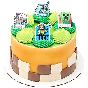 DecoPac Minecraft Lush Finds Rings, Cupcake Decorations Featuring Creeper, Alex, Steve and Axolotl! Multicolored 3D Food Safe Cake Toppers – 24 Pack
