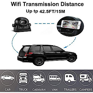 Wireless Backup Dash Cam, MHCABSR WiFi Reversing Camera Work with Phone IP68 Waterproof IR Night Vision Wide Angle Magnetic Rear View Parking Camera for Trailers Trucks RVs…