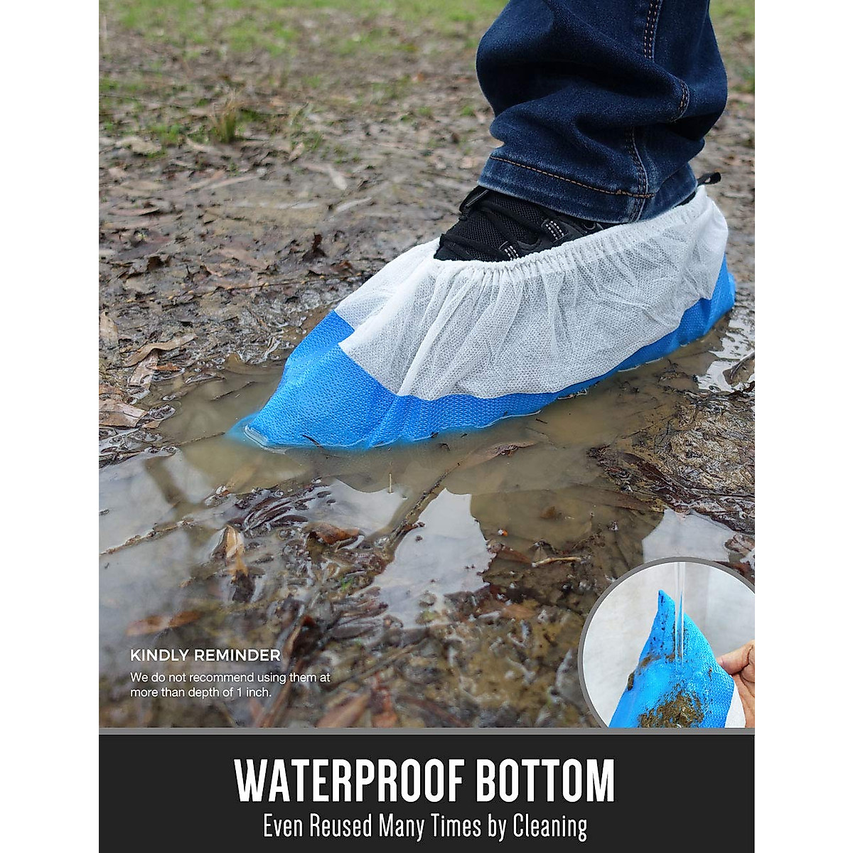 OhanaPro Premium Disposable Non Slip Boot & Shoe Covers - Pack of 50 - Waterproof Double Layer Bottom - Extra Thick, Durable, Recyclable - One Size Fits Most