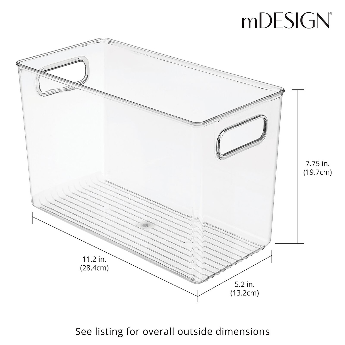 mDesign Plastic Storage Box – Narrow Open-Top Fridge Organiser Tray with Handle – Can Be Used as Fridge Tray, Shelf Box or for Cupboard Storage – Pack of 2 — Clear