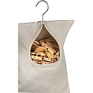 Handy Laundry Clothespin Bag - 11" x 15" - Holds 100 Medium-Sized Clothes Pins, Durable Canvas Material, Hook for Hanging and Effortlessly Sliding on The Clothesline with an Extra-Large Opening.