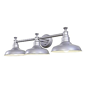 Design House 520312 Kimball Industrial Farmhouse 3-Light Indoor Bathroom Vanity Light with Metal Shades for Over the Mirror, Galvanized Paint