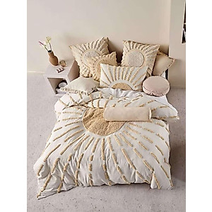 HANDICRAFT HANDLOOM Queen Size Duvet Cover Boho Bedding Queen Tufted Duvet Covers for All Season 1 Duvet Cover 2 Pillow Shams Shabby Chic Bedding Home Bedding Duvet Cover (Ivory-Queen-90x90)
